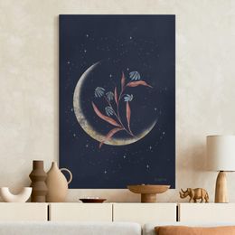 Bilderwelten Akustikbild Spirituell blau Illustration Schallschutzbild - Mondsichel und Margeriten - Himmel Wohnzimmer Schlafzimmer