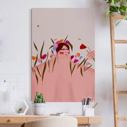 Bilderwelten Akustikbild Blumen beige Illustration Schallschutzbild - Rettet die Bienen - Blumenwiese Wohnzimmer Schlafzimmer