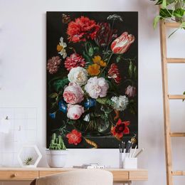Bilderwelten Akustikbild Blumen bunt modern Schallschutzbild - Jan Davidsz de Heem - Stillleben mit Blumen in einer Glasvase - Wandbild Wohnzimmer Schlafzimmer