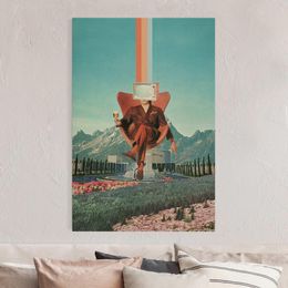 Bilderwelten Akustikbild originell bunt Fotomontage Schallschutzbild - Vintage Fernseher mit Bierglas - Wandbild Wohnzimmer Schlafzimmer