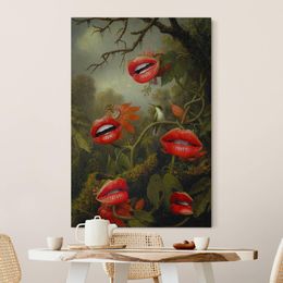 Bilderwelten Akustikbild Wald gr&uuml;n Vintage Schallschutzbild - Lippen Dschungel - B&auml;ume Wohnzimmer Schlafzimmer