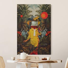 Bilderwelten Akustikbild originell bunt Fotomontage Schallschutzbild - Vintage Fernseher im Dschungel - Wandbild Wohnzimmer Schlafzimmer