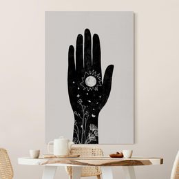 Bilderwelten Akustikbild Spirituell beige Orientalisch Schallschutzbild - Hand mit Sonne - Wandbild Wohnzimmer Schlafzimmer