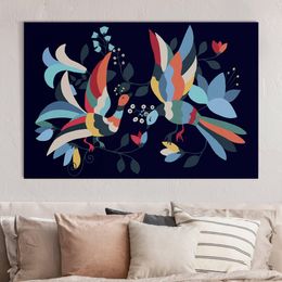 Bilderwelten Akustikbild Blumen bunt Illustration Schallschutzbild - Bunte V&ouml;gel Illustration - V&ouml;gel Wohnzimmer Schlafzimmer