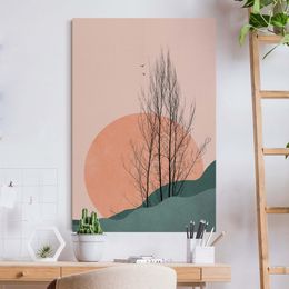 Bilderwelten Akustikbild Wald orange Fotomontage Schallschutzbild - Sonnenuntergang mit Baum - B&auml;ume Wohnzimmer Schlafzimmer