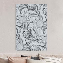 Bilderwelten Akustikbild Blumen schwarz Vintage Schallschutzbild - Florale Eleganz Vintage Protea - Retro Wohnzimmer Schlafzimmer