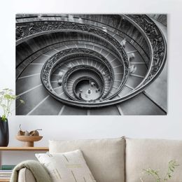 Bilderwelten Akustikbild Stadt schwarz weiss Motiv Schallschutzbild - Bramante Treppe - Architektur Wohnzimmer Schlafzimmer