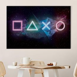 Bilderwelten Akustikbild schwarz Neon Art Schallschutzbild - Controller Symbole in ferner Galaxie - Symbole Jugendzimmer