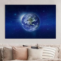 Bilderwelten Akustikbild blau Motiv Schallschutzbild - Erde im Weltall - Wandbild Wohnzimmer Schlafzimmer
