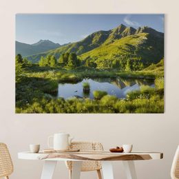 Bilderwelten Akustikbild Natur gr&uuml;n Motiv Schallschutzbild - Blick vom Hirschbichl ins Defereggental - Berg Wohnzimmer Schlafzimmer