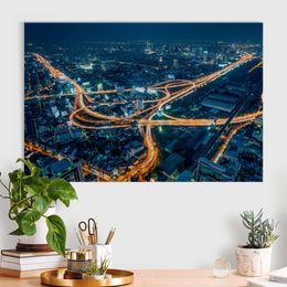 Bilderwelten Akustikbild Stadt blau Motiv Schallschutzbild - Eine Nacht in Bangkok - Asia Wohnzimmer Schlafzimmer