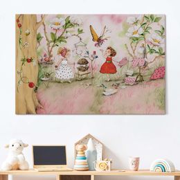 Bilderwelten Akustikbild rosa Illustration Schallschutzbild - Erdbeerinchen Erdbeerfee - Schneiderstube - Wandbild Kinderzimmer Baby M&auml;dchen Jungen