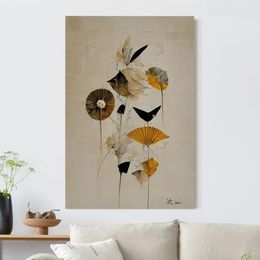Bilderwelten Akustikbild Blumen beige modern Schallschutzbild - Trockenblumen in ocker - Wandbild Wohnzimmer Schlafzimmer