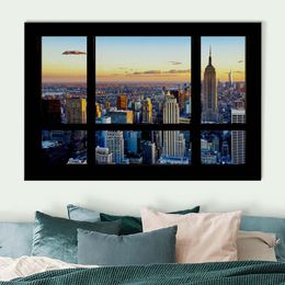 Bilderwelten Akustikbild Stadt bunt Motiv Schallschutzbild - Fensterausblick - Sonnenaufgang New York - Architektur Wohnzimmer Schlafzimmer