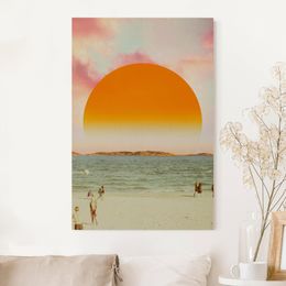 Bilderwelten Akustikbild Strand orange Abstrakt Schallschutzbild - Retro Sonnenuntergang am Meer - Sonnenuntergang Wohnzimmer Schlafzimmer