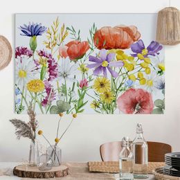 Bilderwelten Akustikbild Blumen bunt Illustration Aquarell - Aquarellierte Blumen - Blumenwiese Wohnzimmer Schlafzimmer