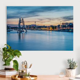 Bilderwelten Akustikbild Natur blau Motiv Schallschutzbild - Berlin Skyline mit Molecule Man - Berlin Wohnzimmer Schlafzimmer