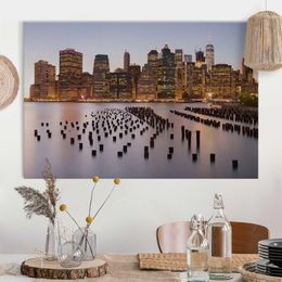 Bilderwelten Akustikbild Stadt bunt Motiv Schallschutzbild - Blick auf Manhattan Skyline - Architektur Wohnzimmer Schlafzimmer
