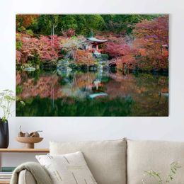 Bilderwelten Akustikbild Natur rot Motiv Schallschutzbild - Daigo ji Tempel im Herbst - Japan Wohnzimmer Schlafzimmer
