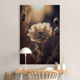 Bilderwelten Akustikbild Blumen beige modern Schallschutzbild - Bl&uuml;ten im Sonnenuntergang - Wandbild Wohnzimmer Schlafzimmer