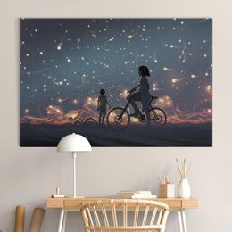 Bilderwelten Akustikbild Anime Zeichnung Lichter auf dem Fahrrad