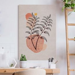 Bilderwelten Akustikbild beige Abstrakt Schallschutzbild - Boho Bl&auml;tter VI - Pflanzen Wohnzimmer Schlafzimmer