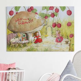 Bilderwelten Akustikbild Kulinarisch rot Illustration Schallschutzbild - Erdbeerinchen Erdbeerfee - Unter dem Himbeerstrauch - Fee Kinderzimmer Baby M&auml;dchen Jungen