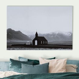 Bilderwelten Akustikbild Stadt schwarz weiss Motiv Schallschutzbild - Die schwarze Kirche - Norwegen Wohnzimmer Schlafzimmer
