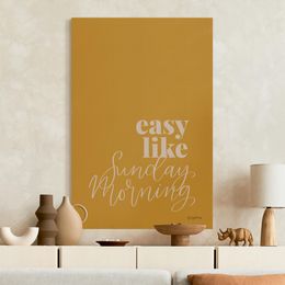 Bilderwelten Akustikbild Spr&uuml;che orange modern Schallschutzbild - Einfach wie an einem Sonntagmorgen - Motivation Wohnzimmer Schlafzimmer