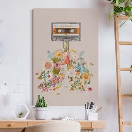 Bilderwelten Akustikbild Blumen beige Illustration Schallschutzbild - Enkel Dika - Florale Lunge - Musik Wohnzimmer Schlafzimmer