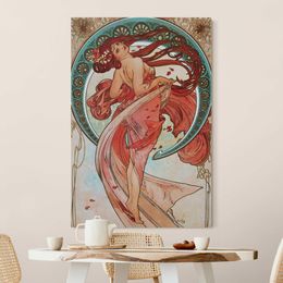 Bilderwelten Akustikbild originell rosa Vintage Schallschutzbild - Alfons Mucha - Vier K&uuml;nste - Der Tanz - Retro Wohnzimmer Schlafzimmer
