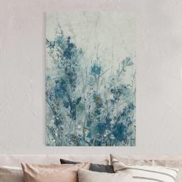 Bilderwelten Akustikbild originell blau Tropisch Aquarell - Blaue Fr&uuml;hlingswiese I - Pflanzen Wohnzimmer Schlafzimmer