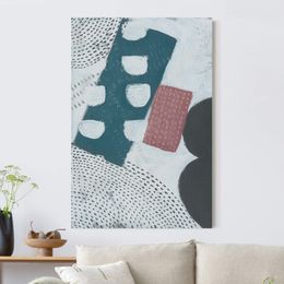 Bilderwelten Akustikbild originell blau Abstrakt Schallschutzbild - Karneval der Formen in Petrol I - Wandbild Wohnzimmer Schlafzimmer