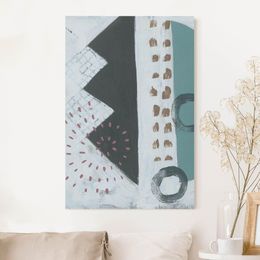 Bilderwelten Akustikbild originell gr&uuml;n Abstrakt Schallschutzbild - Karneval der Formen in Petrol III - Wandbild Wohnzimmer Schlafzimmer