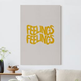 Bilderwelten Akustikbild Spr&uuml;che beige modern Schallschutzbild - Feelings gelb - Schriftzug Wohnzimmer Schlafzimmer