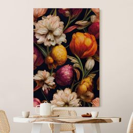 Bilderwelten Akustikbild Blumen schwarz modern Schallschutzbild - Blumenbild in warmen Farben - Wandbild Wohnzimmer Schlafzimmer