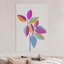 Bilderwelten Akustikbild bunt Abstrakt Schallschutzbild - Fr&ouml;hliche Bl&auml;tter II - Pflanzen Wohnzimmer Schlafzimmer