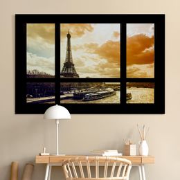 Akustikbild Fensterblick - Paris Eiffelturm Sonnenuntergang