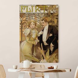 Bilderwelten Akustikbild originell gelb Vintage Schallschutzbild - Alfons Mucha - Werbeplakat f&uuml;r Flirt Biscuits - Pflanzen Wohnzimmer Schlafzimmer