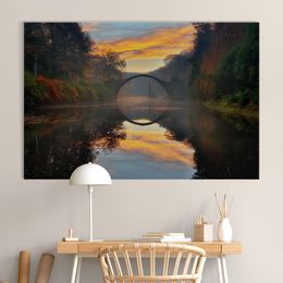 Bilderwelten Akustikbild Natur braun Motiv Schallschutzbild - M&auml;rchenbr&uuml;cke - Landschaft Wohnzimmer Schlafzimmer