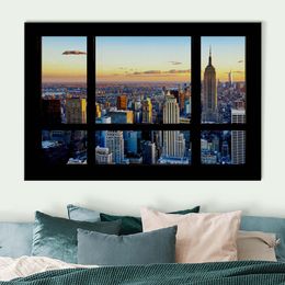 Bilderwelten Akustikbild Fensterausblick - Sonnenaufgang New York