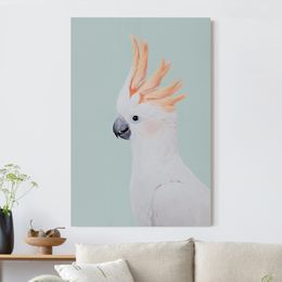 Bilderwelten Akustikbild Tiere pastell Pop Art Schallschutzbild - Kakadu vor Pastellblau - V&ouml;gel Wohnzimmer Schlafzimmer