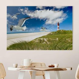 Bilderwelten Akustikbild Strand blau Motiv Schallschutzbild - Dune Breeze - Leuchtturm Wohnzimmer Schlafzimmer