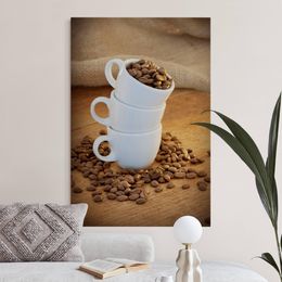 Bilderwelten Akustikbild Kulinarisch braun Motiv Schallschutzbild - 3 Espressotassen mit Kaffeebohnen II - Kaffee K&uuml;che