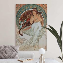 Bilderwelten Akustikbild originell weiss Vintage Schallschutzbild - Alfons Mucha - Vier K&uuml;nste - Die Musik - Musik Wohnzimmer Schlafzimmer