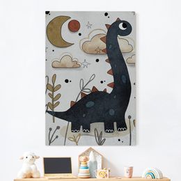 Bilderwelten Akustikbild grau Illustration Schallschutzbild - Langhals-Dino - Dinosaurier Kinderzimmer Baby M&auml;dchen Jungen