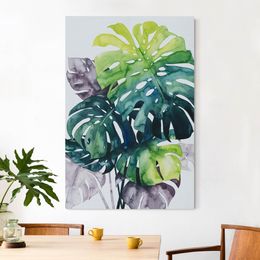 Bilderwelten Akustikbild originell gr&uuml;n Tropisch Schallschutzbild - Exotisches Blattwerk - Monstera - Pflanzen Wohnzimmer Schlafzimmer