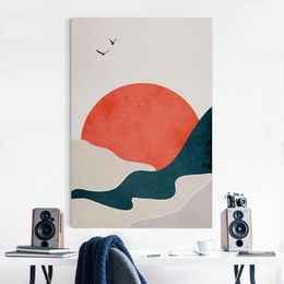 Bilderwelten Akustikbild Natur beige Abstrakt Schallschutzbild - Berge in rotem Sonnenuntergang - Berg Wohnzimmer Schlafzimmer