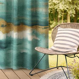 Bilderwelten Outdoor Vorhang nach Ma&szlig; blickdicht t&uuml;rkis originell modern Aquarell - Blauer Safran - wetterfest Balkon Pergola