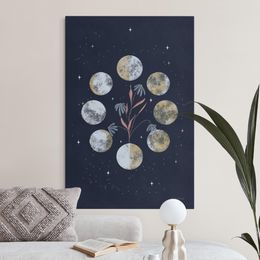 Bilderwelten Akustikbild Spirituell blau Illustration Schallschutzbild - Mondphasen und Margeriten - Himmel Wohnzimmer Schlafzimmer